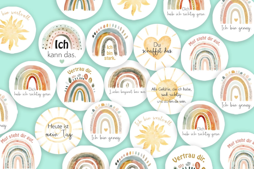 Affirmation Stickers 4 Cm, Rainbow Sun Motivation Child Kindergarten ...