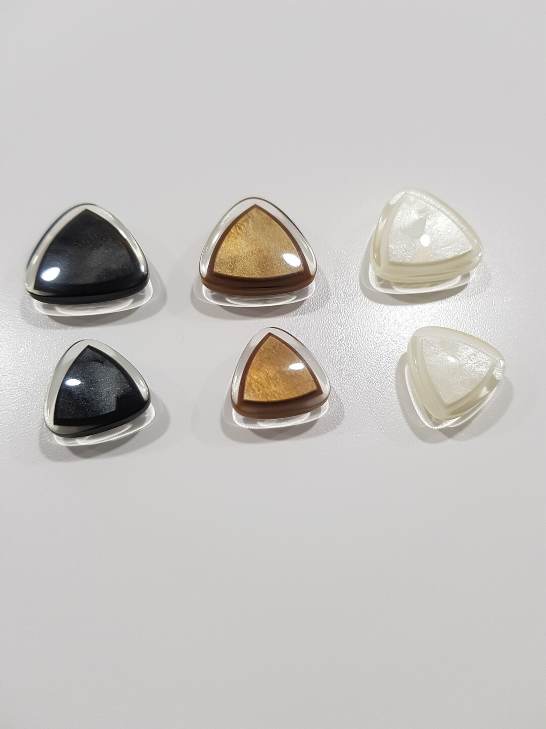6 Pearly Triangular Buttons, White Button, Black Button, Brown Button ...