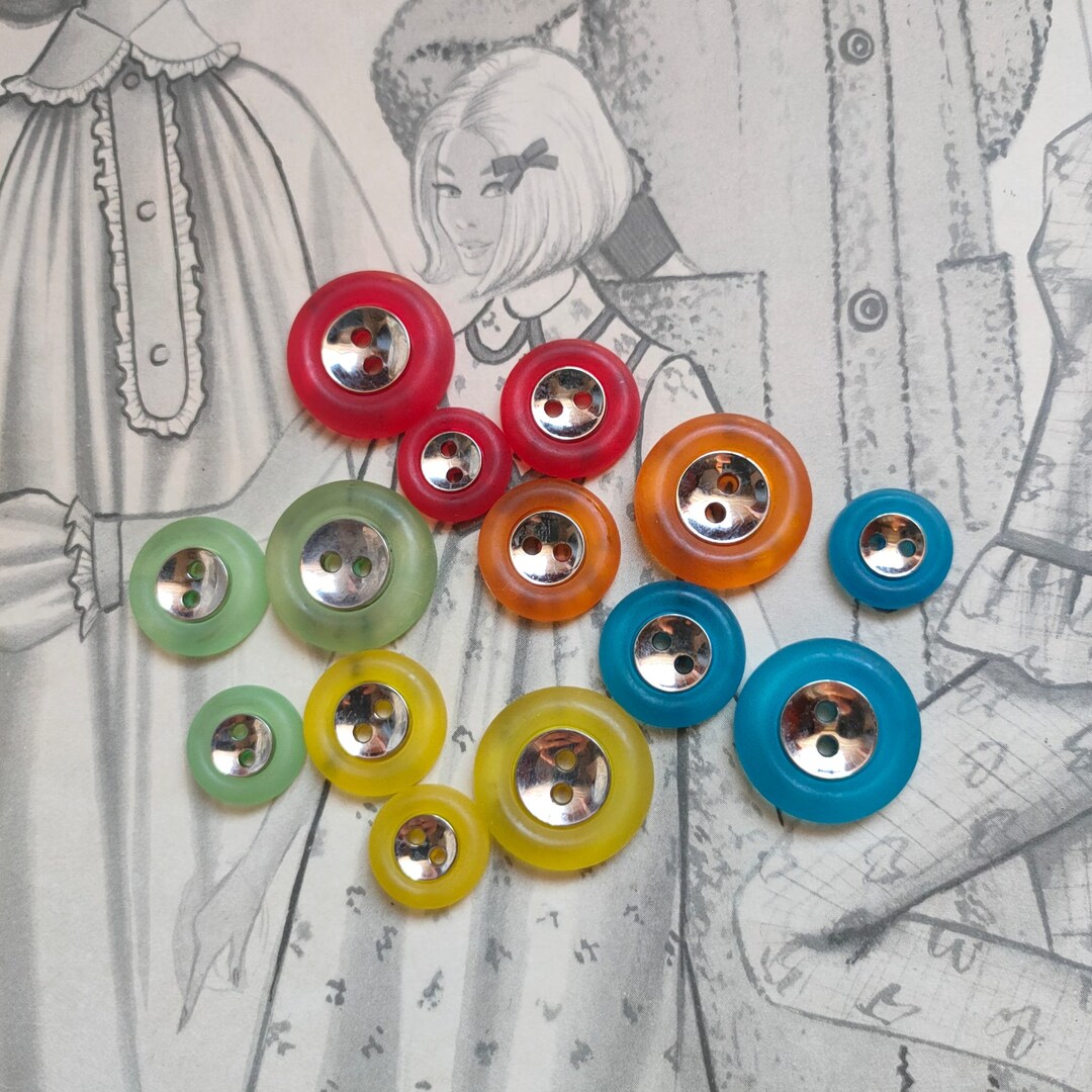 5 Translucent and Silver Buttons, Red Button, Yellow Button, Orange ...