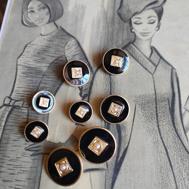 5 Gold Enamel Buttons, Pearl Buttons, Black Buttons, Red Buttons, Navy Buttons, Cream Buttons ...