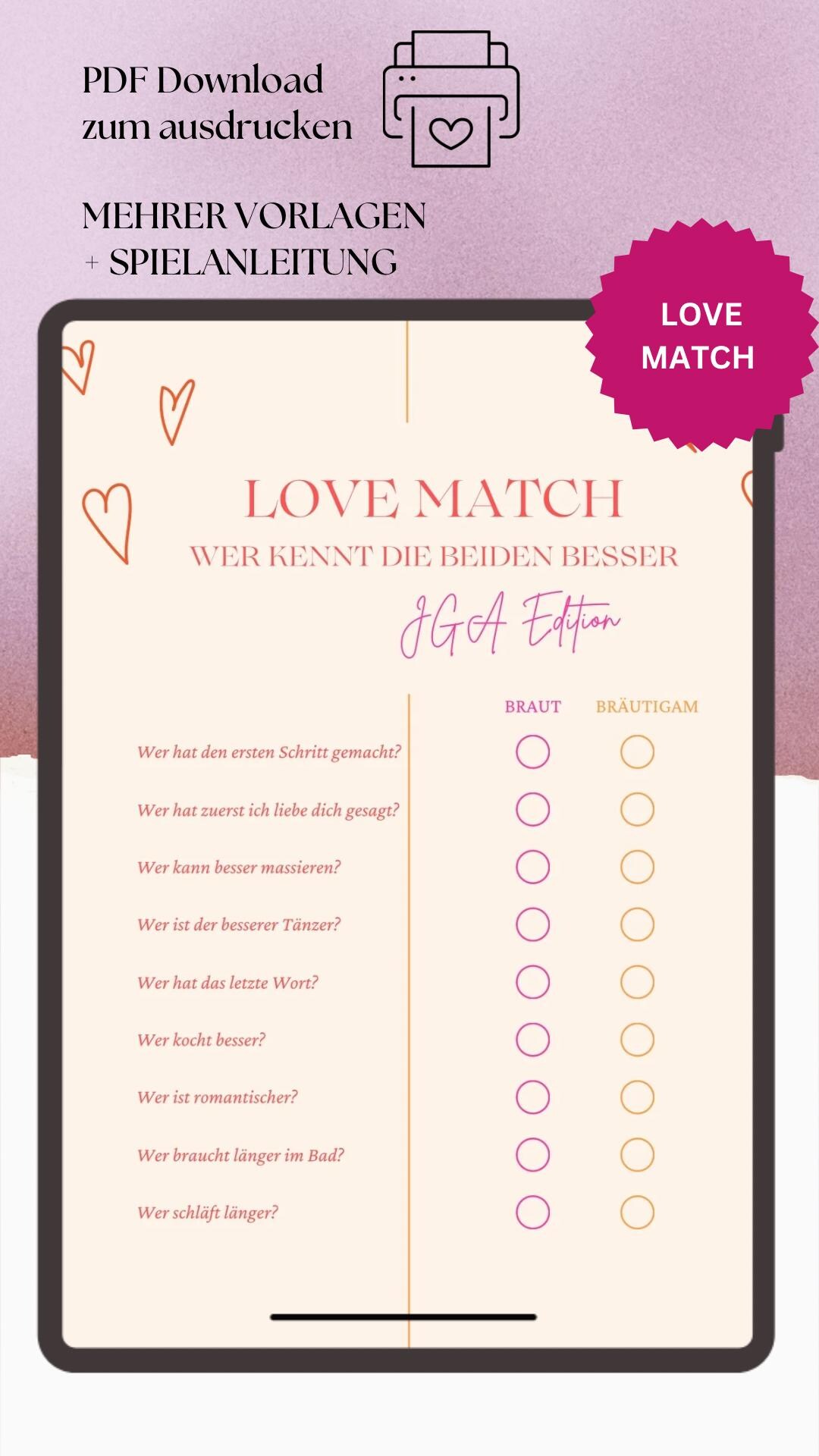 Love Match Game JGA Printable | Who's First? Bride and Groom Game ...