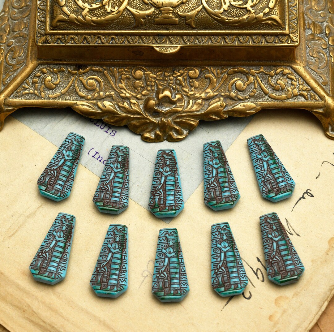 2 Vintage Miriam Haskell Egyptian Turquoise Glass Stones - Etsy