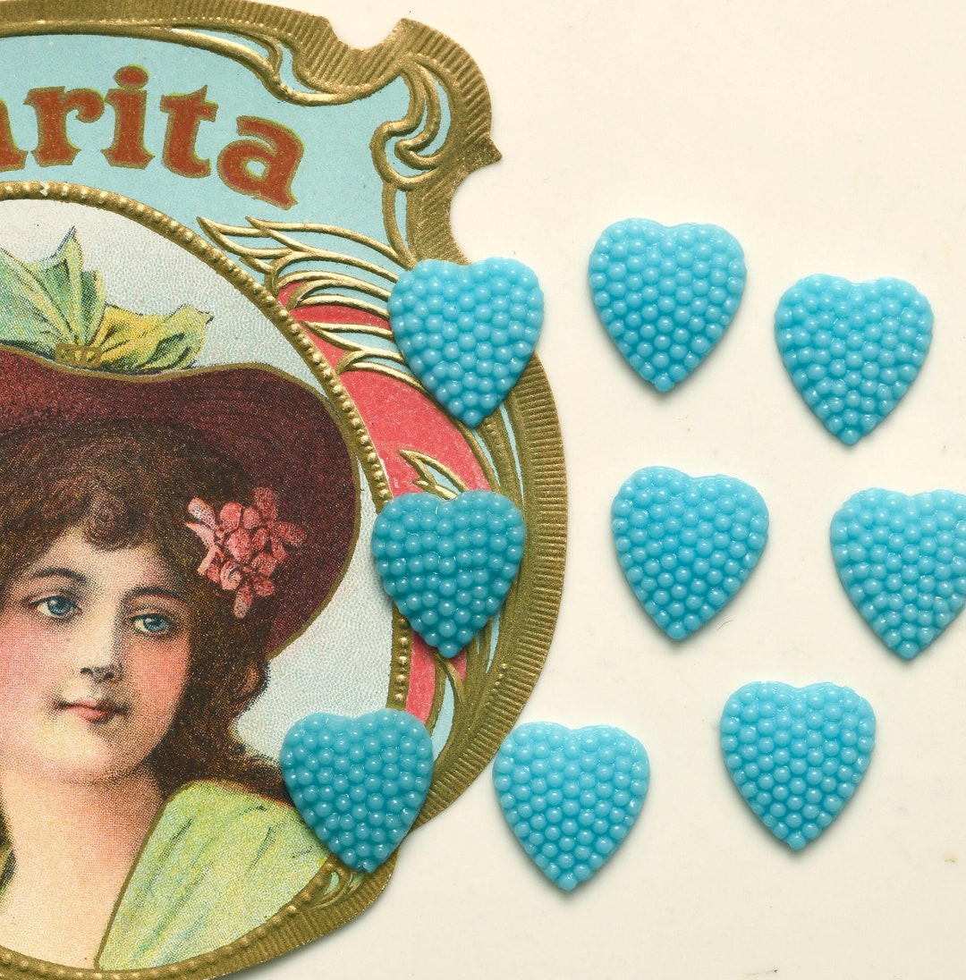 1930's Turquoise Blue Glass Bumpy Heart Cabochons 15 X 14mm - Etsy