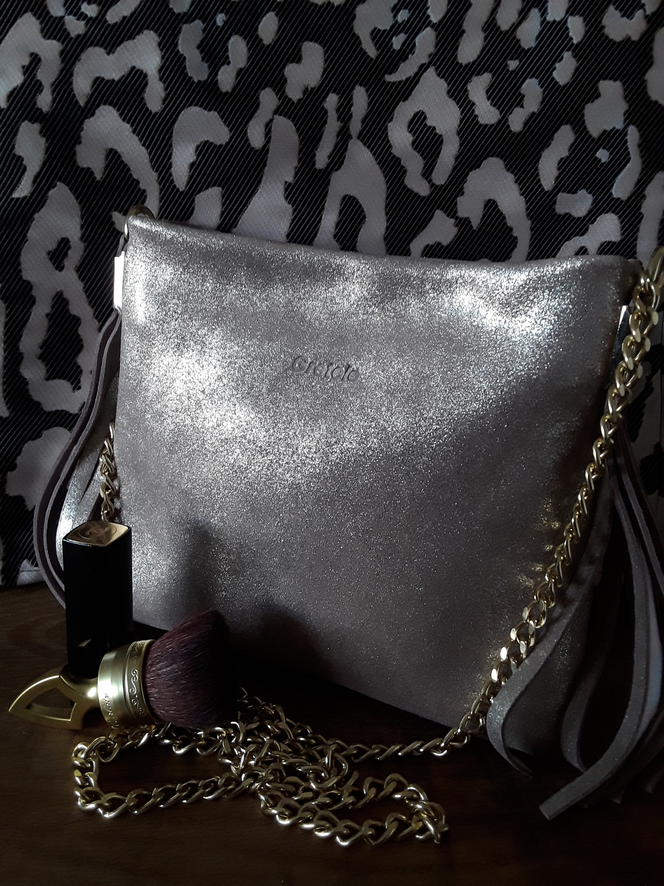 Leather Genuine Purse Gold Purse Shiny Clutch Shoulder Gold Chain Bag ...