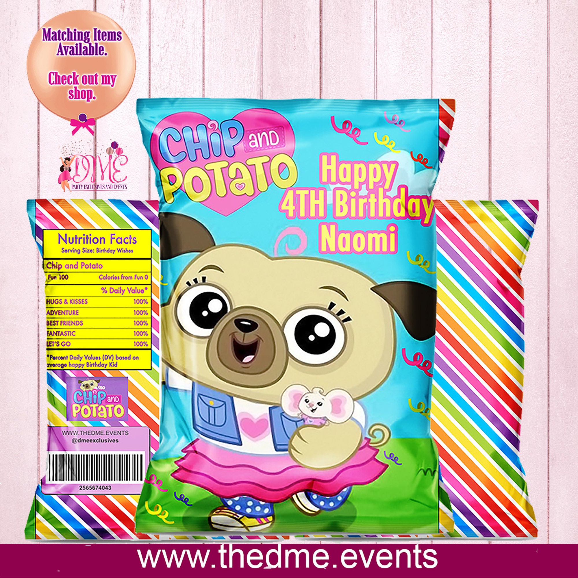 Chip & Potato Birthday Chip and Potato Chip Bag Pug Party | Etsy