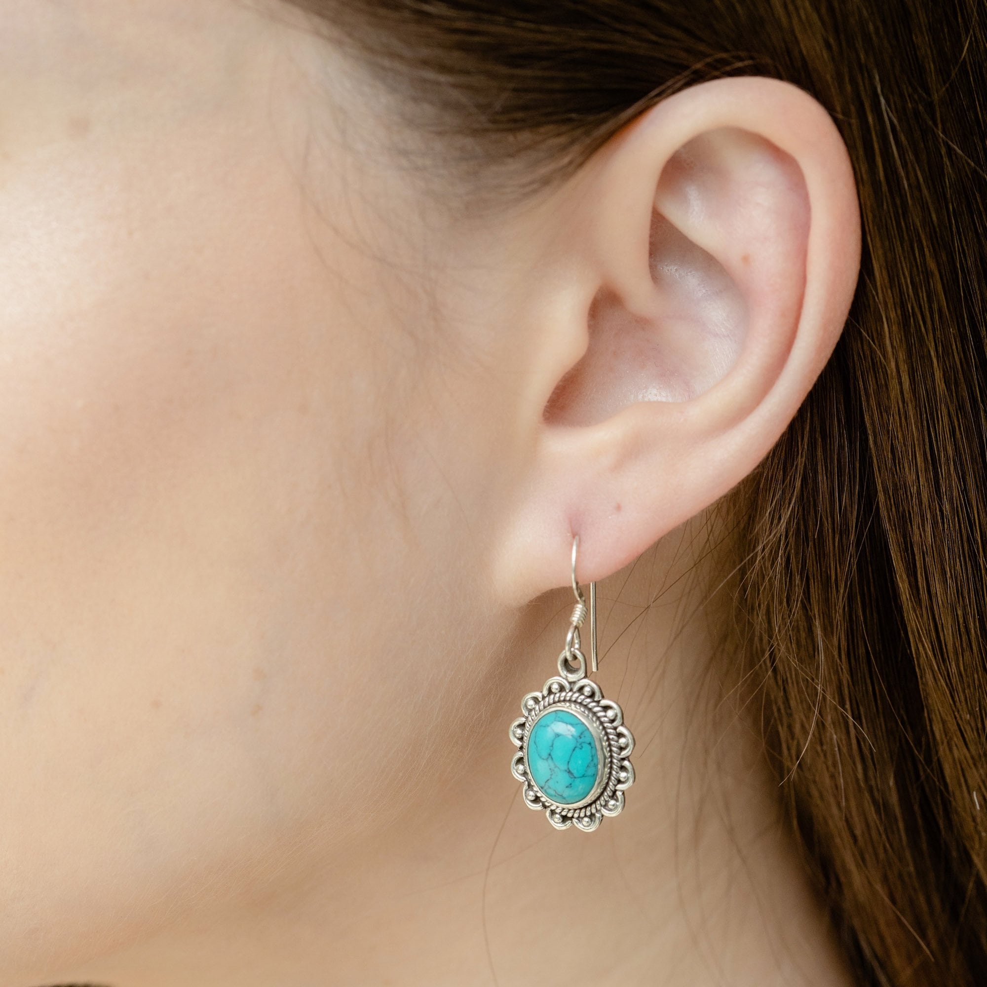SUVANI Oxidized Sterling Silver Blue Turquoise Gemstone Oval Rope Edge ...