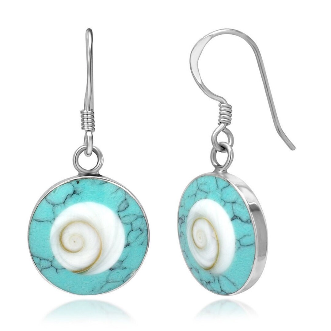 SUVANI Sterling Silver Turquoise and Shiva Eye Shell Inlay Round Dangle ...