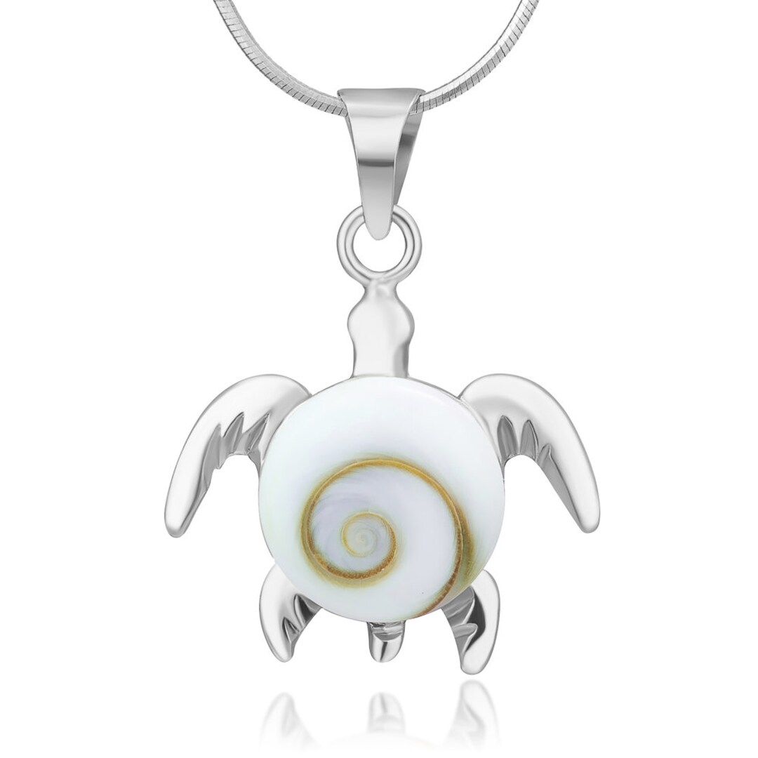 SUVANI Sterling Silver White Shiva Eye Shell Sea Turtle Animal Pendant ...