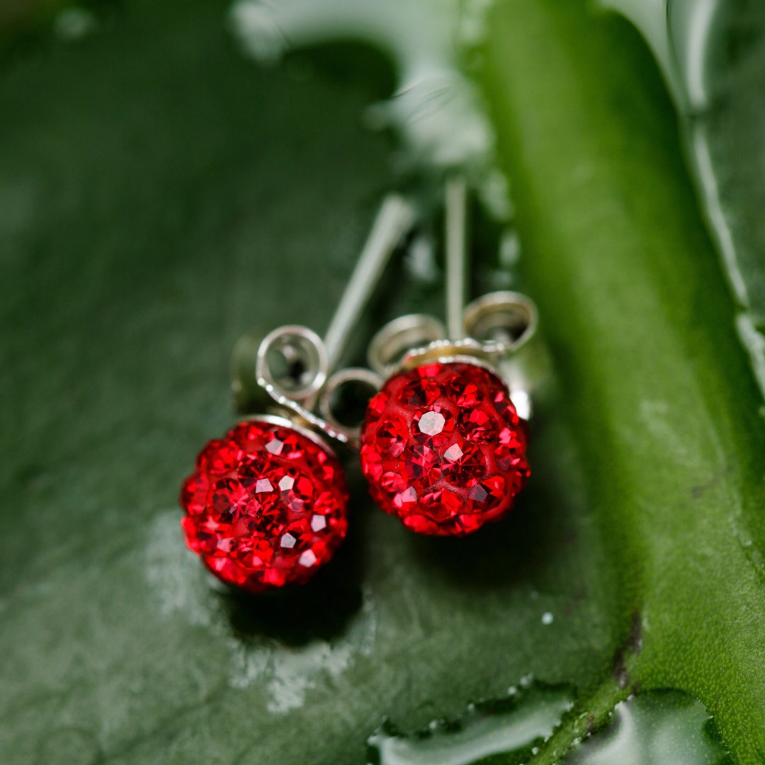 SUVANI 925 Sterling Silver Deep Red Crystal Rhinestone Disco Ball 7 Mm ...