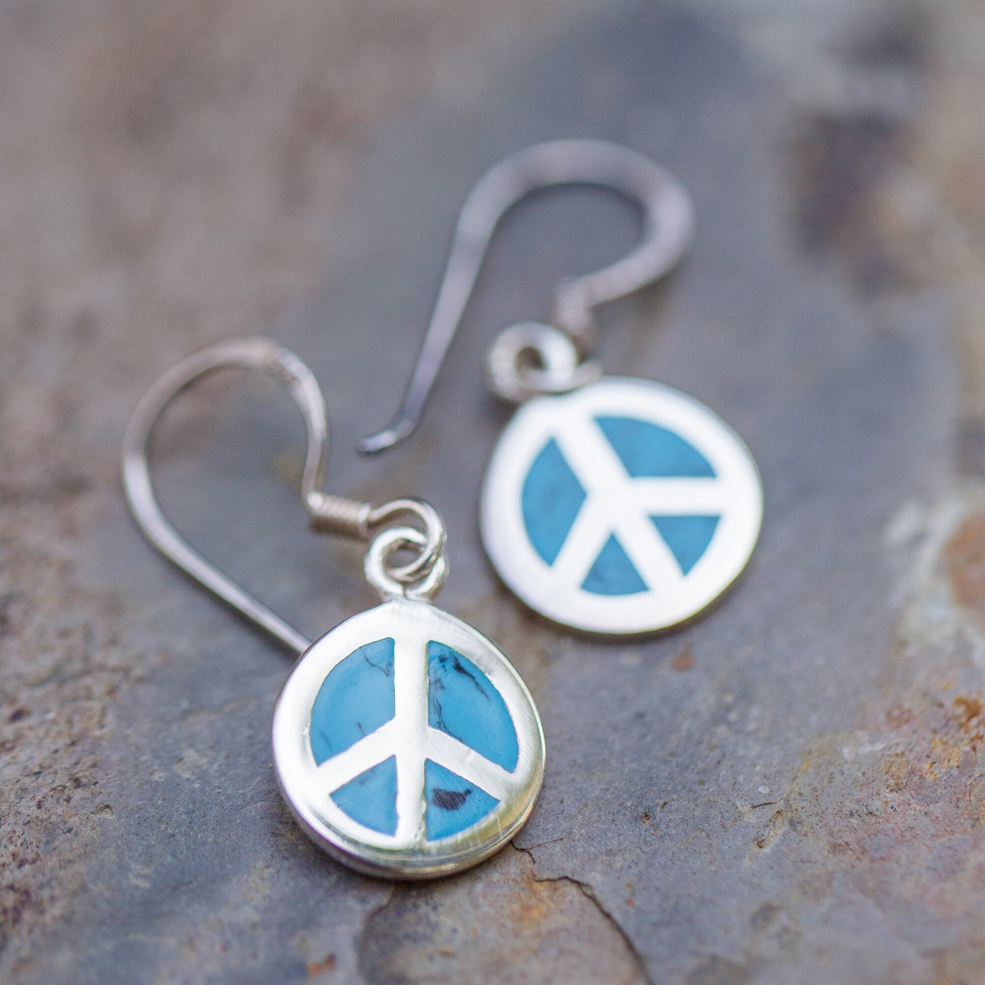 SUVANI 925 Sterling Silver Blue Turquoise Stone Peace Sign | Etsy