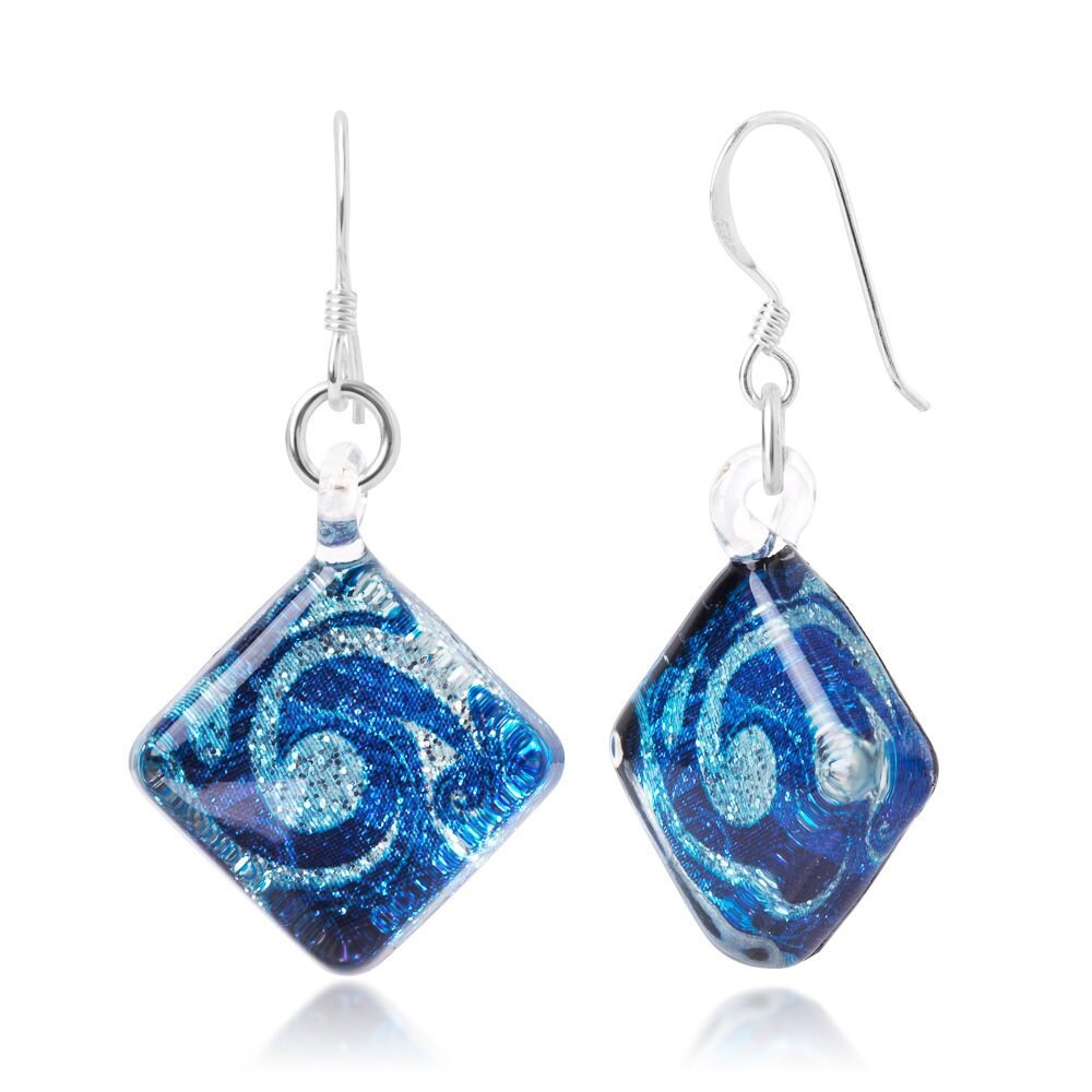SUVANI Sterling Silver Glass Jewelry Glittery Blue Sea Wave | Etsy