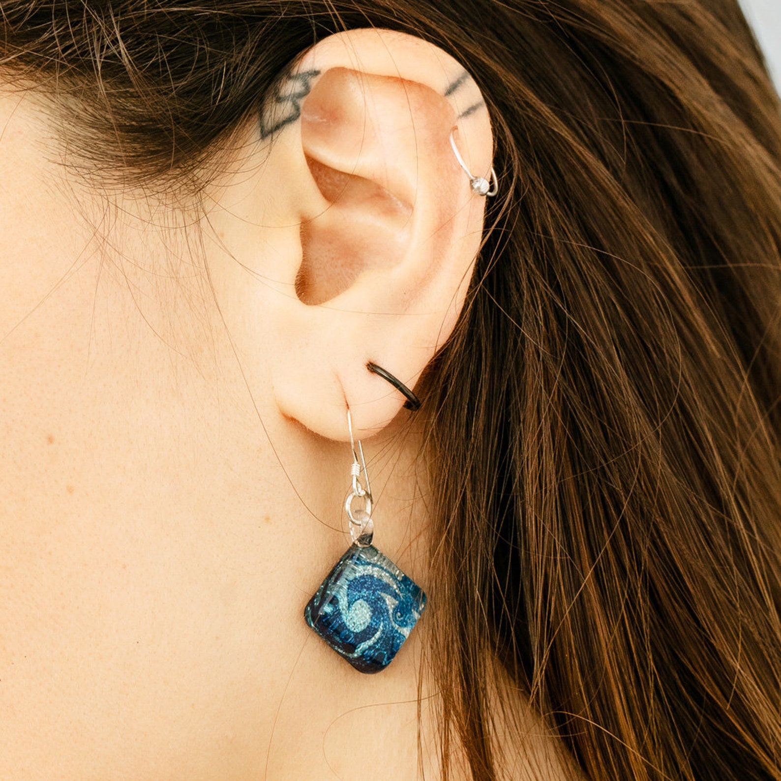 SUVANI Sterling Silver Glass Jewelry Glittery Blue Sea Wave | Etsy