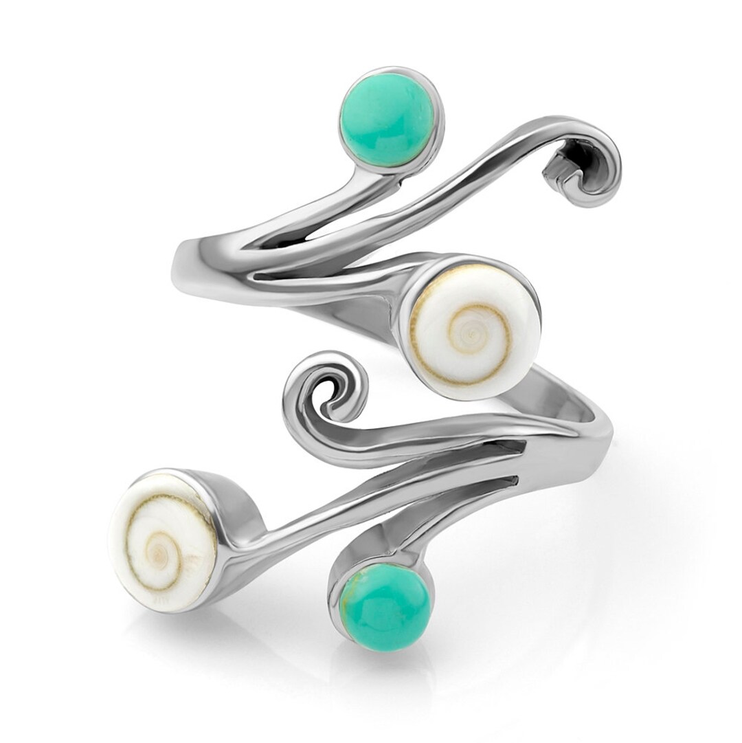 SUVANI Sterling Silver Shiva Eye Simulated Turquoise Vine Leaves Wrap ...