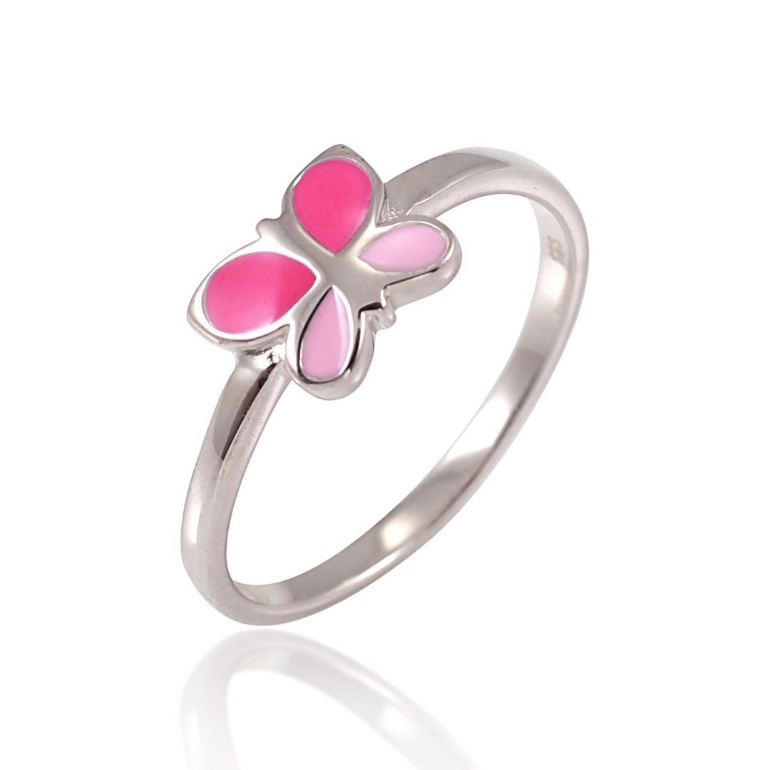 SUVANI 925 Sterling Silver Fuchsia Pink Enamel Little Butterfly Ring ...