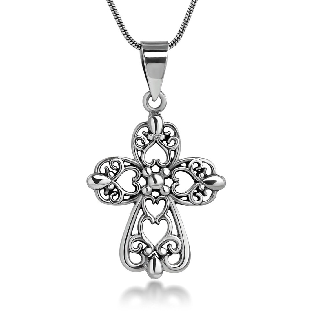 SUVANI 925 Sterling Silver Cut Out Celtic Filigree Design Heart Cross ...