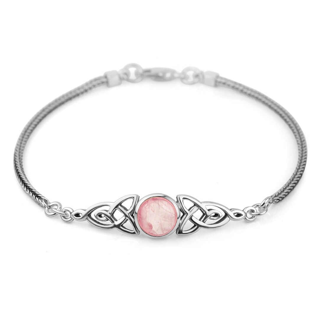 SUVANI 925 Sterling Silver Genuine Rose Quartz Gemstone Celtic Trinity ...