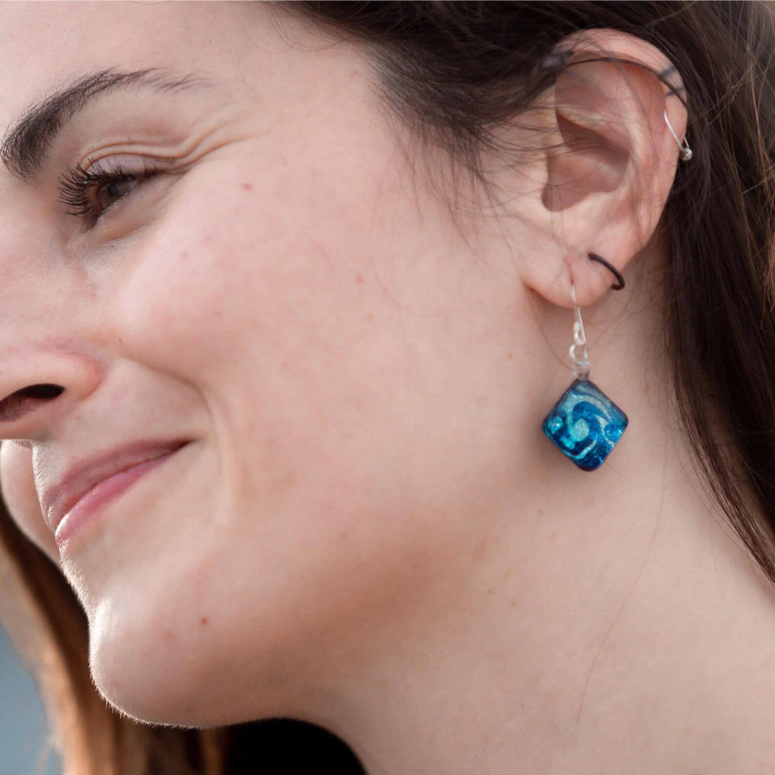 SUVANI Sterling Silver Glass Jewelry Glittery Blue Sea Wave | Etsy