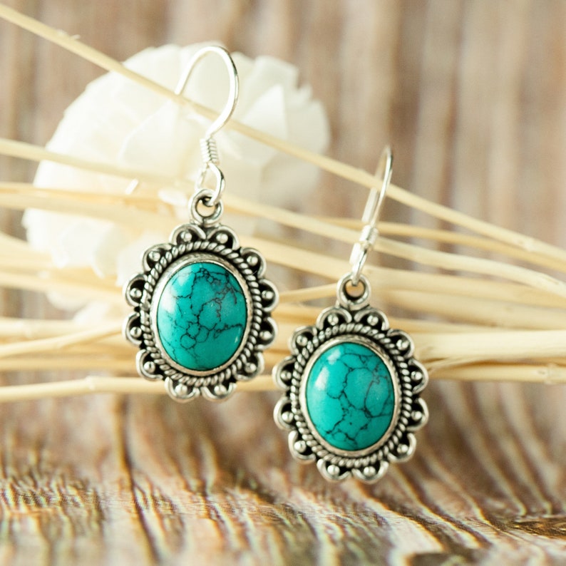 SUVANI Oxidized Sterling Silver Blue Turquoise Gemstone Oval Rope Edge ...