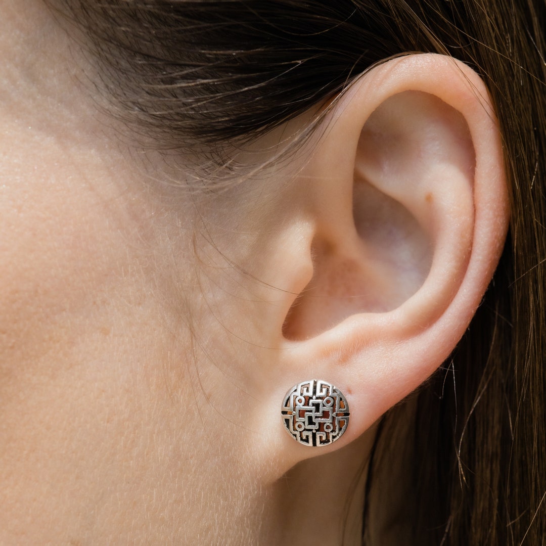 SUVANI Oxidized Sterling Silver Chinese Inspired Filigree 10 Mm Post ...