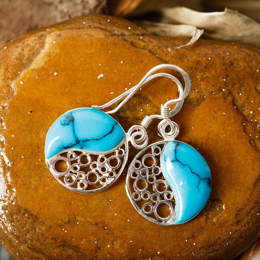 SUVANI 925 Sterling Silver Natural Inlay Yin Yang Dangle Hook Earrings ...