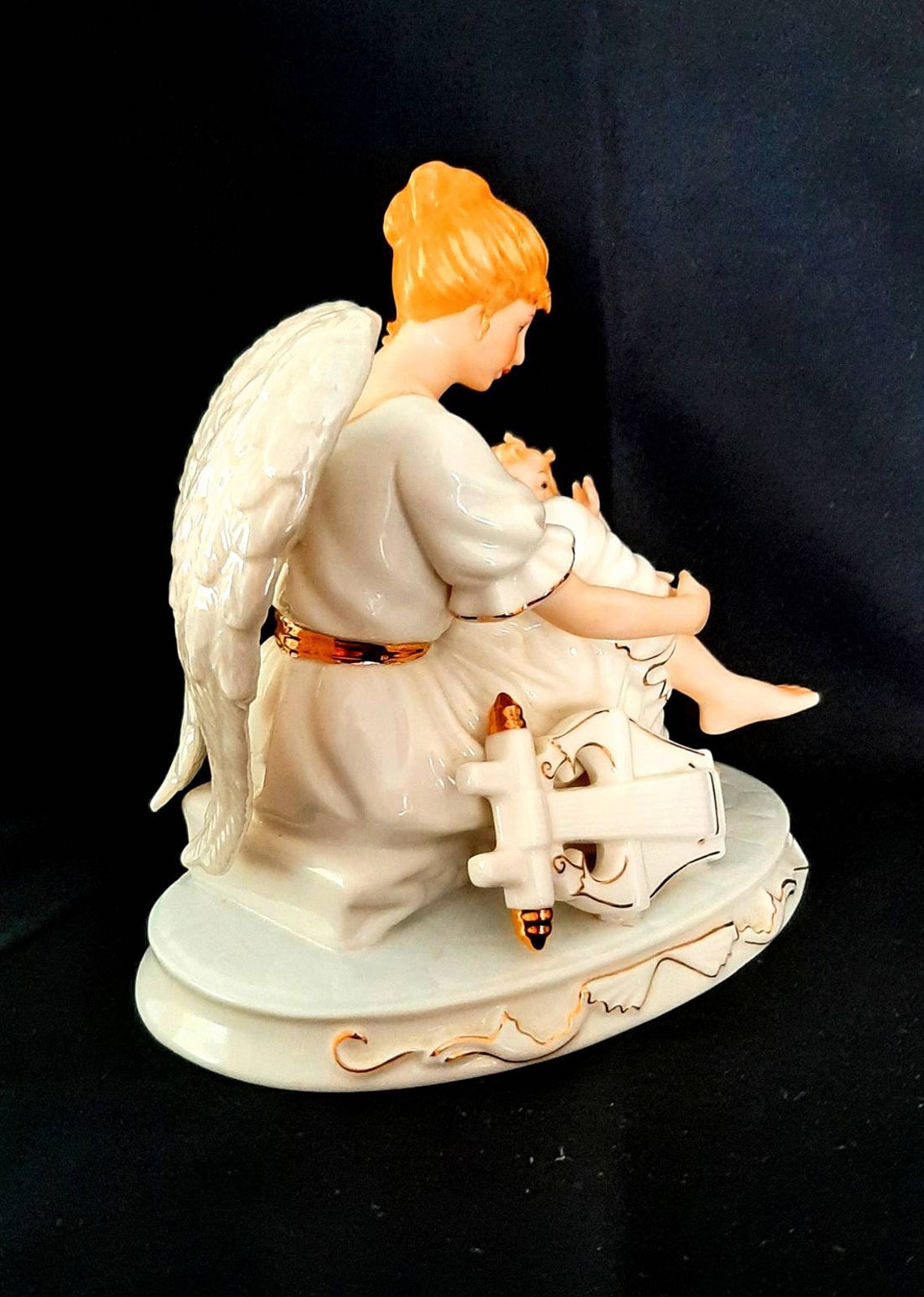 O'well White Fine Porcelain Angel Figurine With Baby Cherub and Harp - Etsy