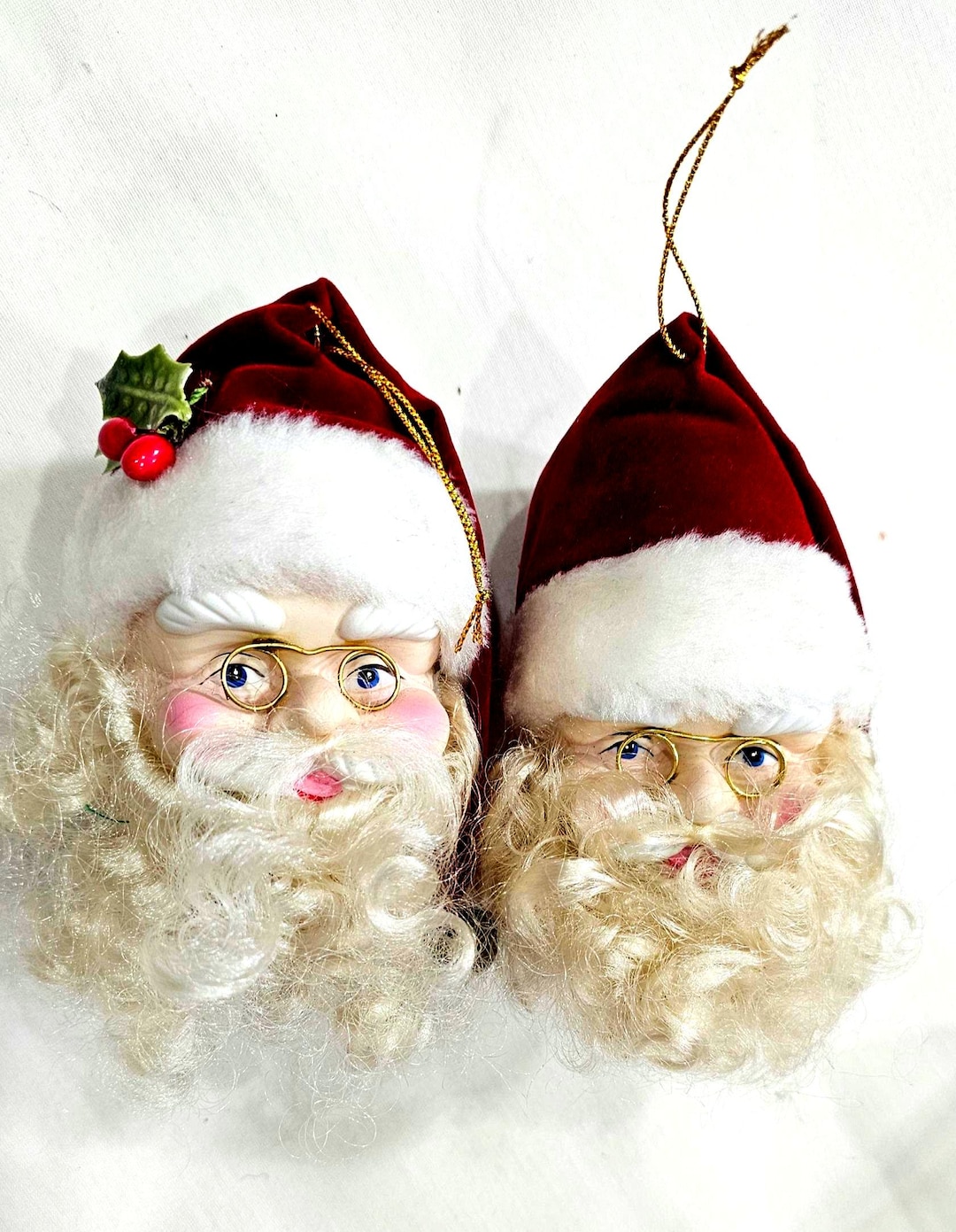 Vintage Ceramic Santa Head - Velvet Santa - Santa Hanging - Vintage ...