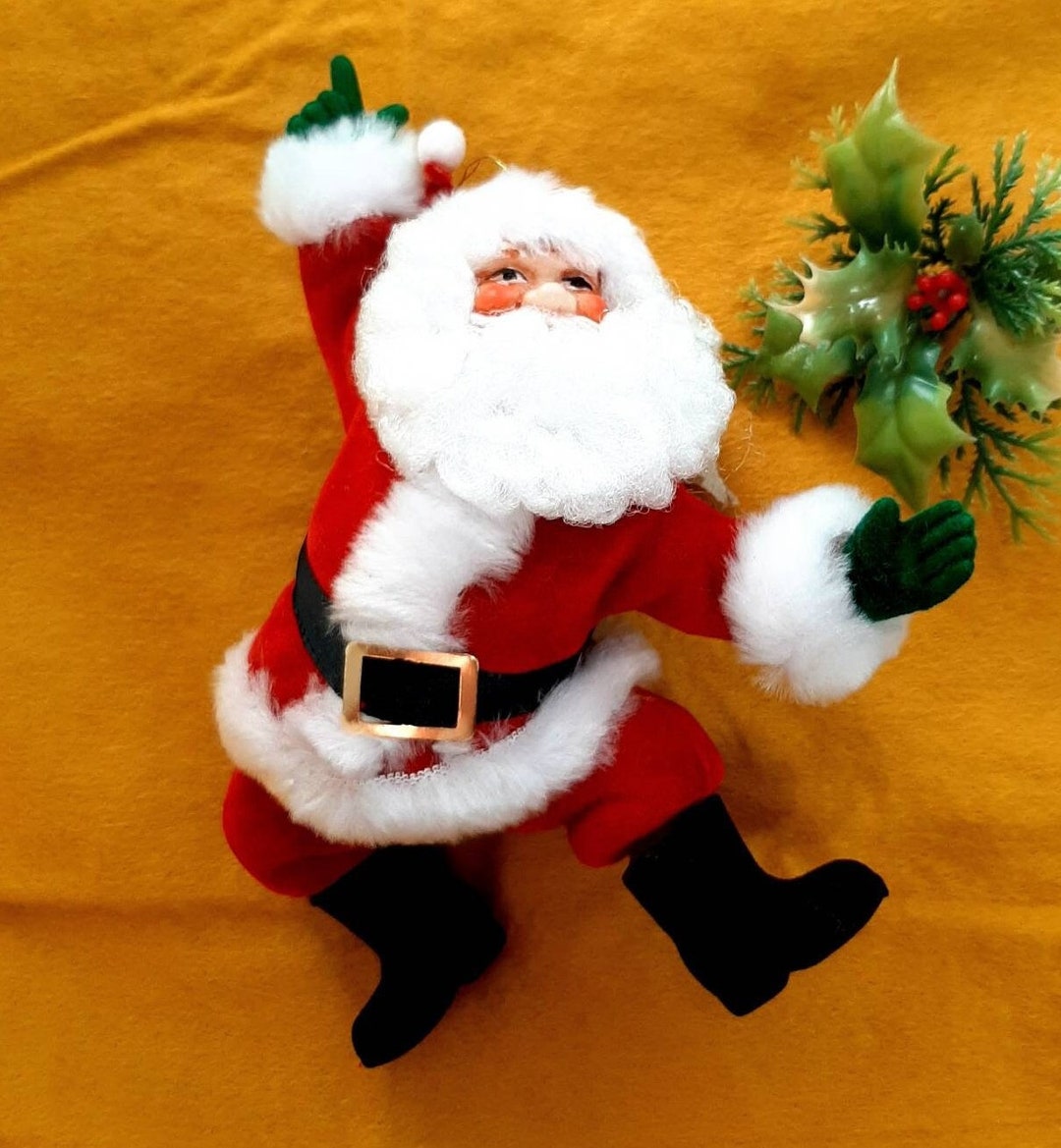 Vintage Flocked Santa - Etsy