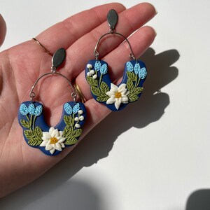 Blue Floral Arch Daisy Statement Earrings Floral Colorful - Etsy