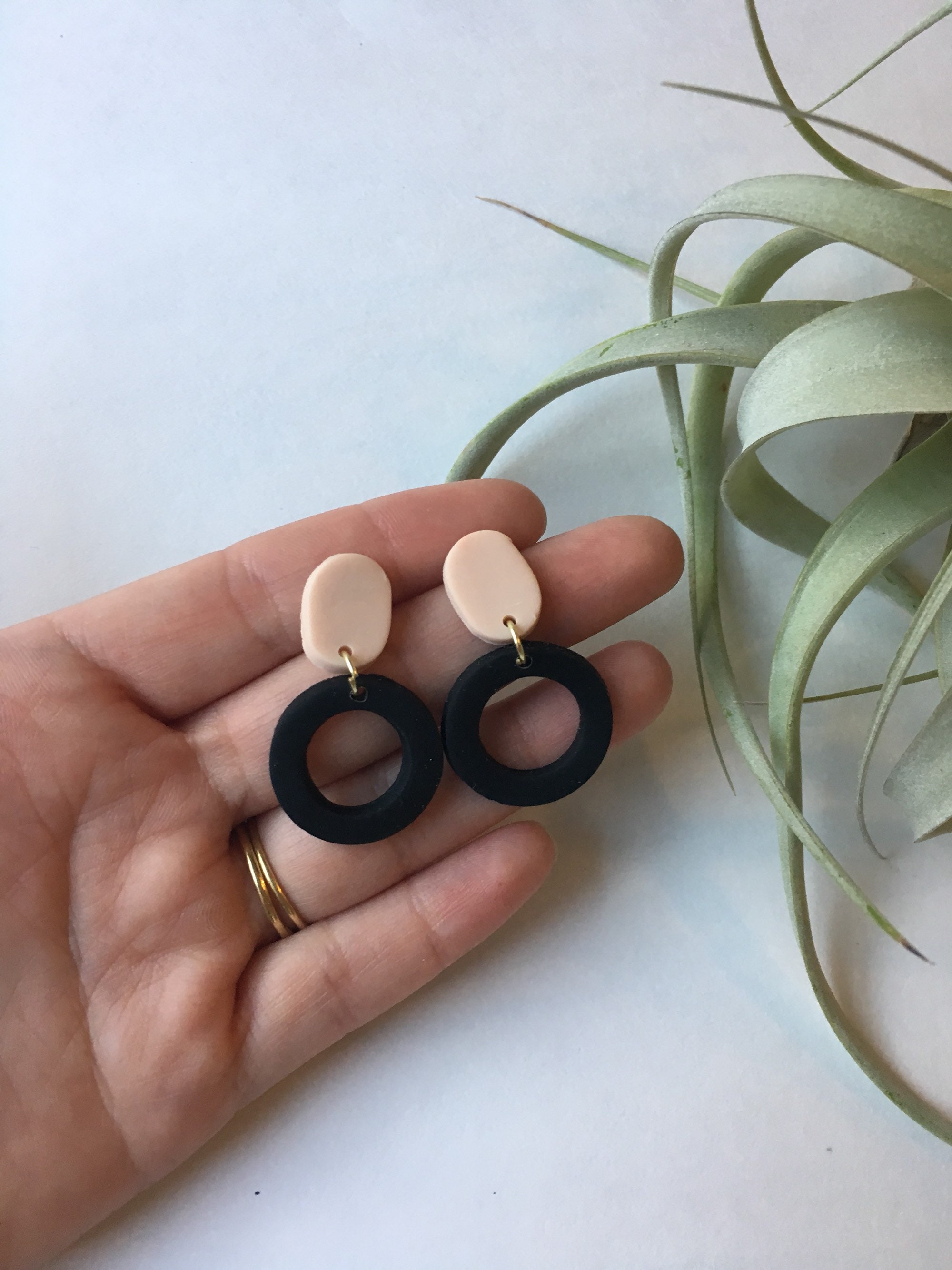 Small Minimal Blush and Black Earrings Gift For Her Simple | Etsy