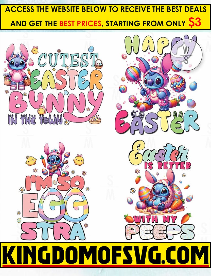 10 Pink Cartoon Stitch PNG Bundle, Cartoon Easter Png, Happy Stitch ...