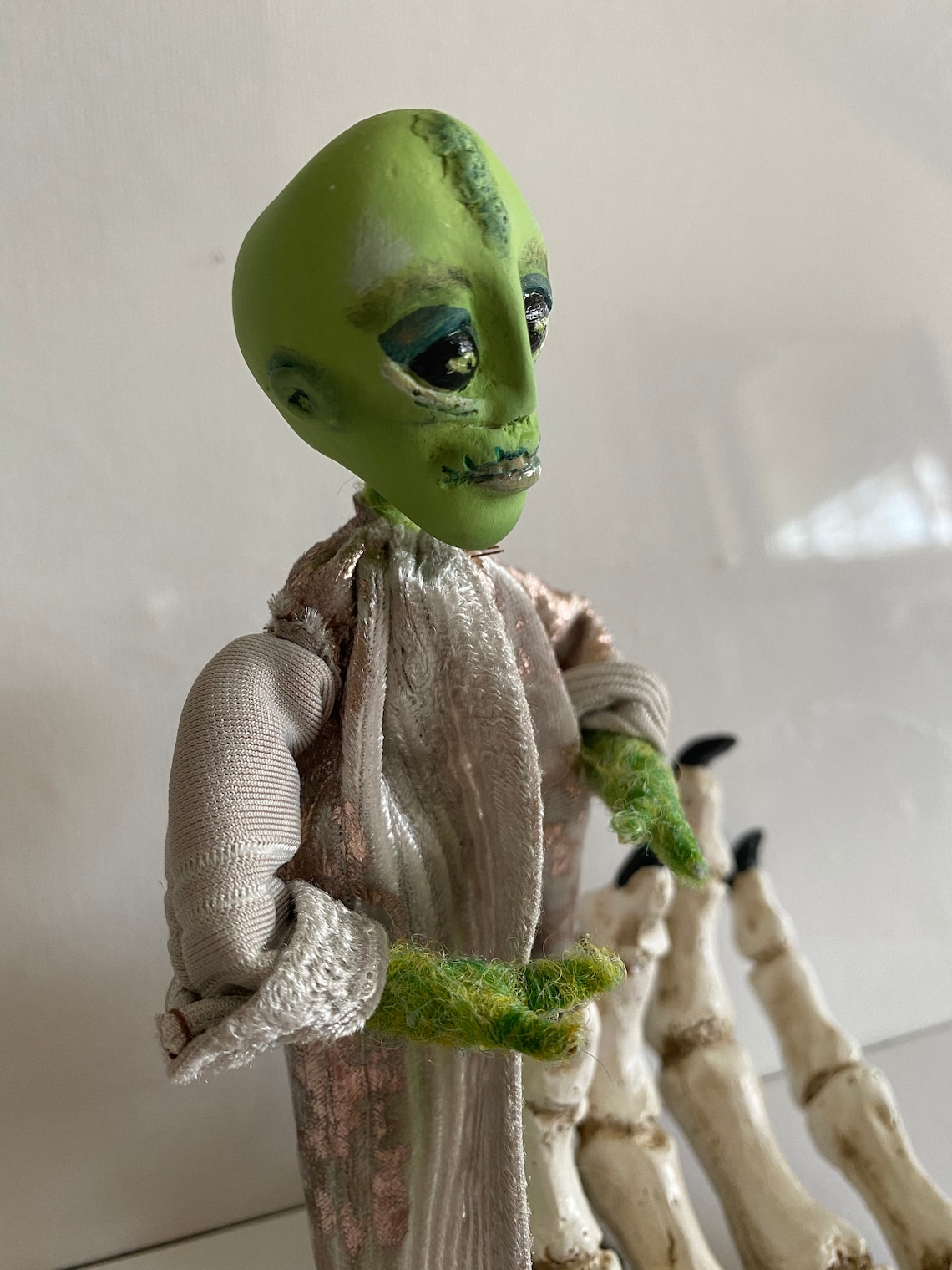 Green Alien With Gold Robe and Grey Shoes Posable Small Alien | Etsy