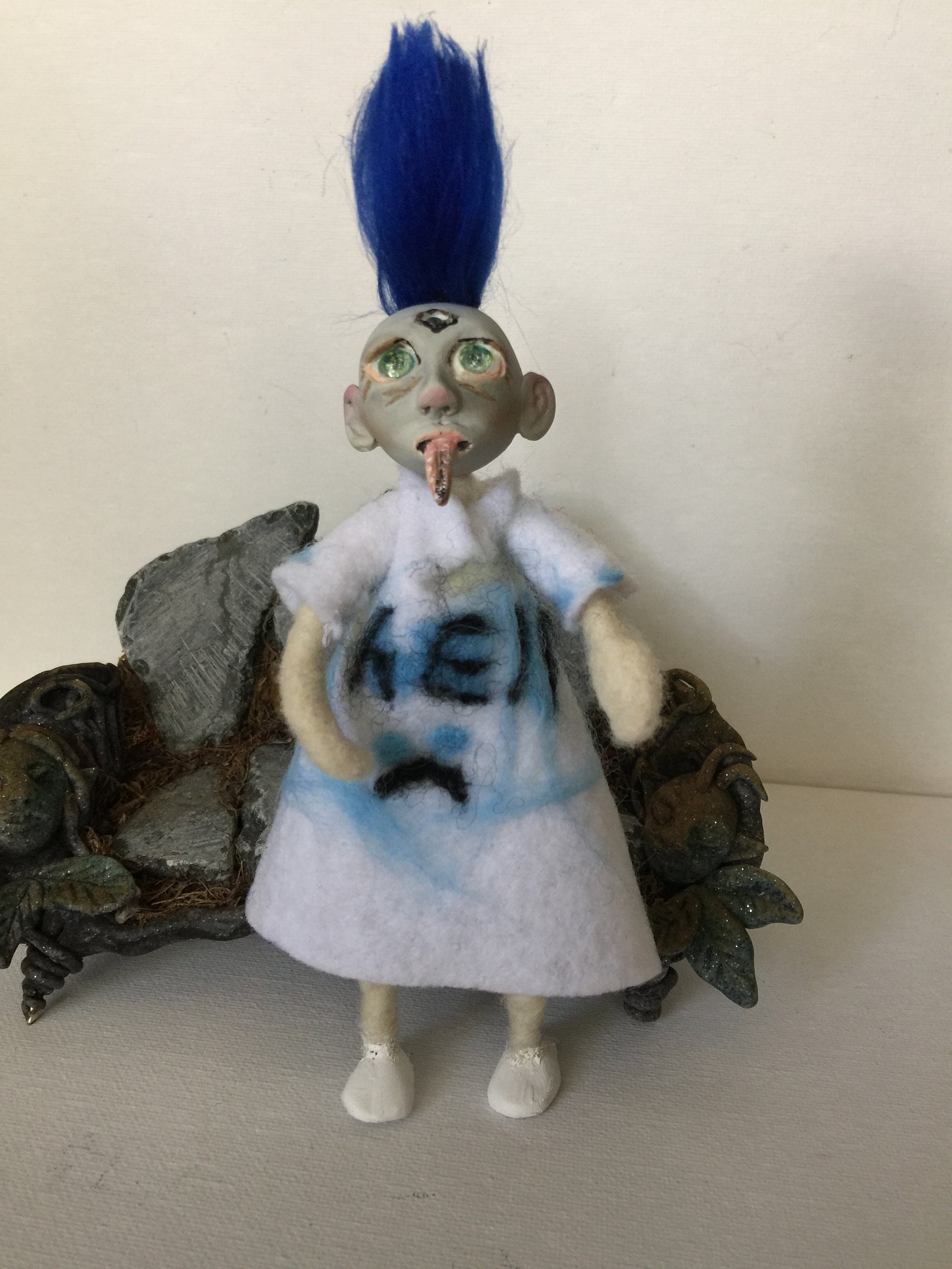 Halloween paper clay face and 6 inch doll with felted body. | Etsy