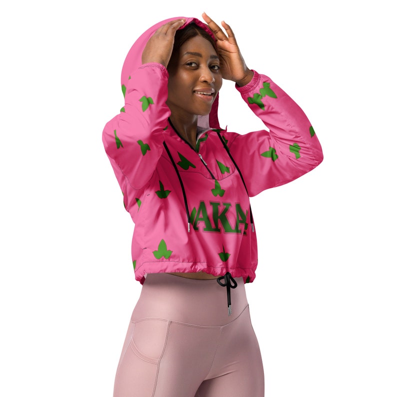 Pink AKA Cropped Windbreaker With Green Ivy Leaves - Etsy