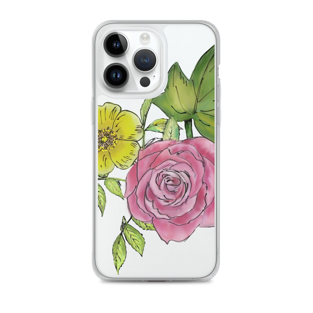 Floral Art With Pink Rose, Ivy Leaf, and Yellow Flower Clear Case for ...