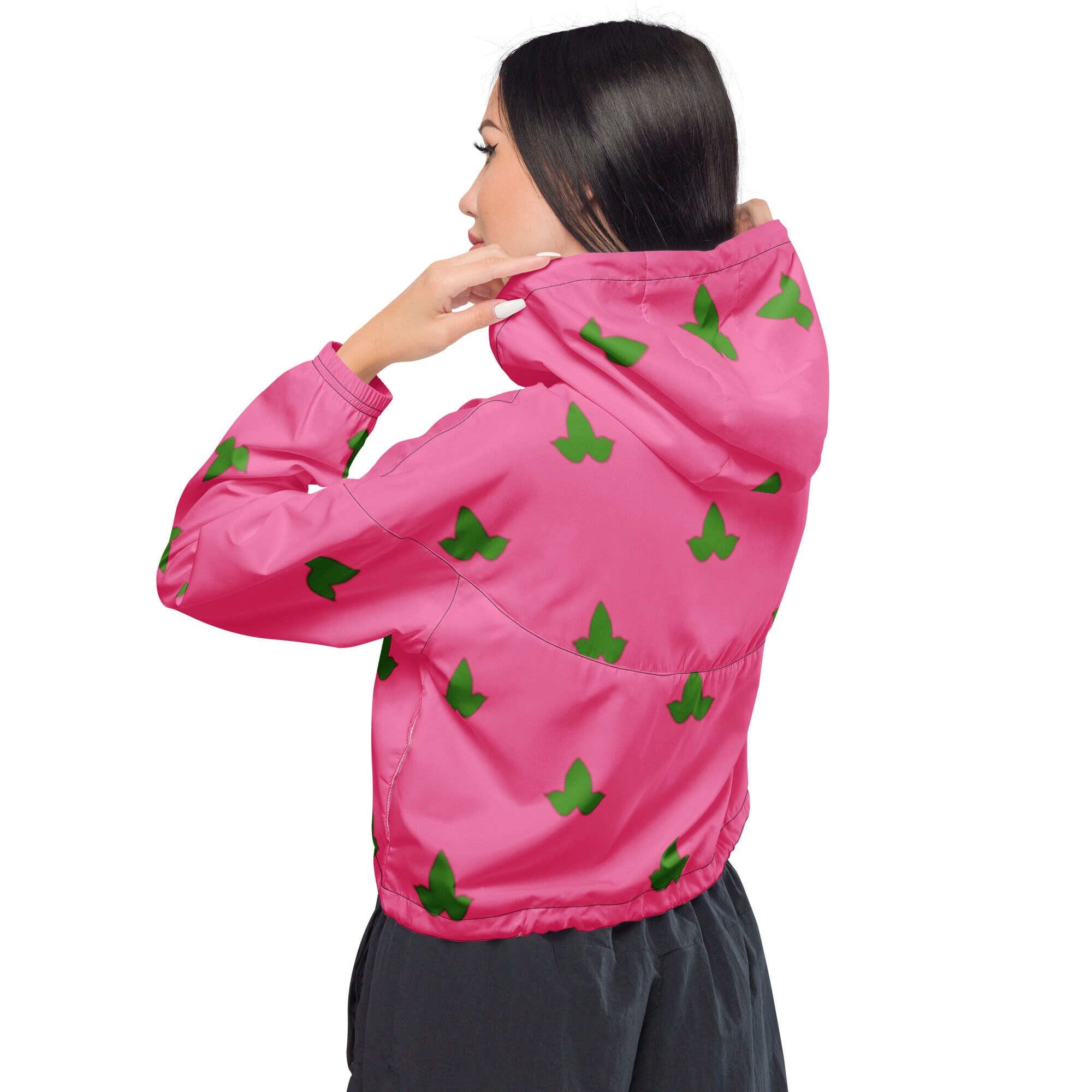 Pink AKA Cropped Windbreaker With Green Ivy Leaves - Etsy