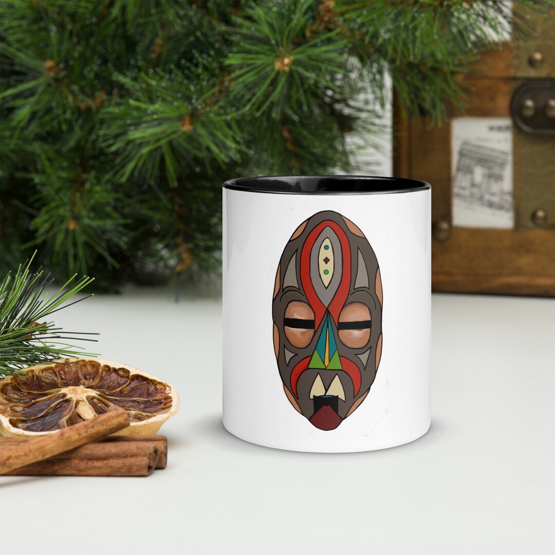 African Mask Art Mug With Color Inside - Etsy
