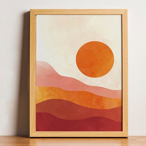 Retro Desert Sunset Print 70s Colour Blocking Mid Century - Etsy