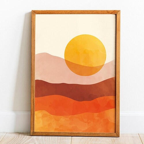 Retro Desert Sunset Print 70s Colour Blocking Mid Century - Etsy