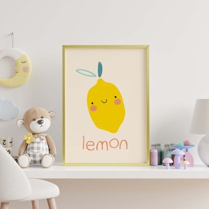 Digital Download Cute Lemon Print, Printable Kids Fruit Poster, Happy ...