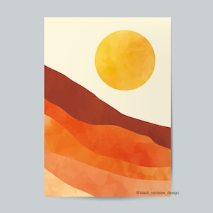Retro Desert Sunset Print 70s Colour Blocking Mid Century - Etsy