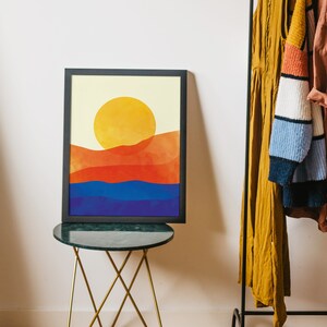 Retro Sunset Ocean Water Print, 70s Colour Blocking Mid Century Art ...