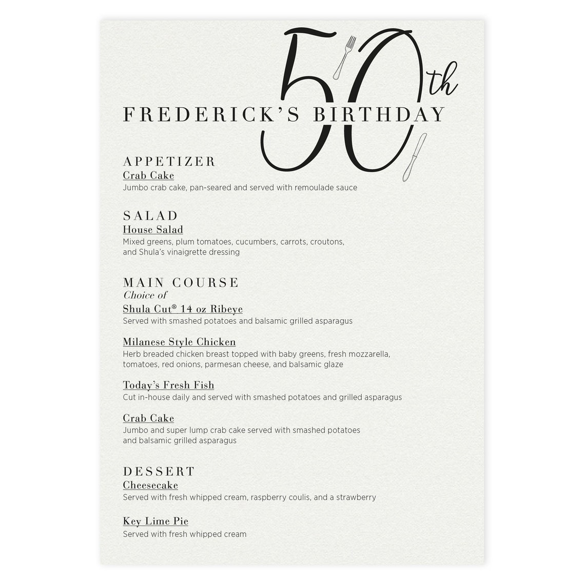 Elegant Printed Birthday Menu Cards Minimalist 30th Party - Etsy