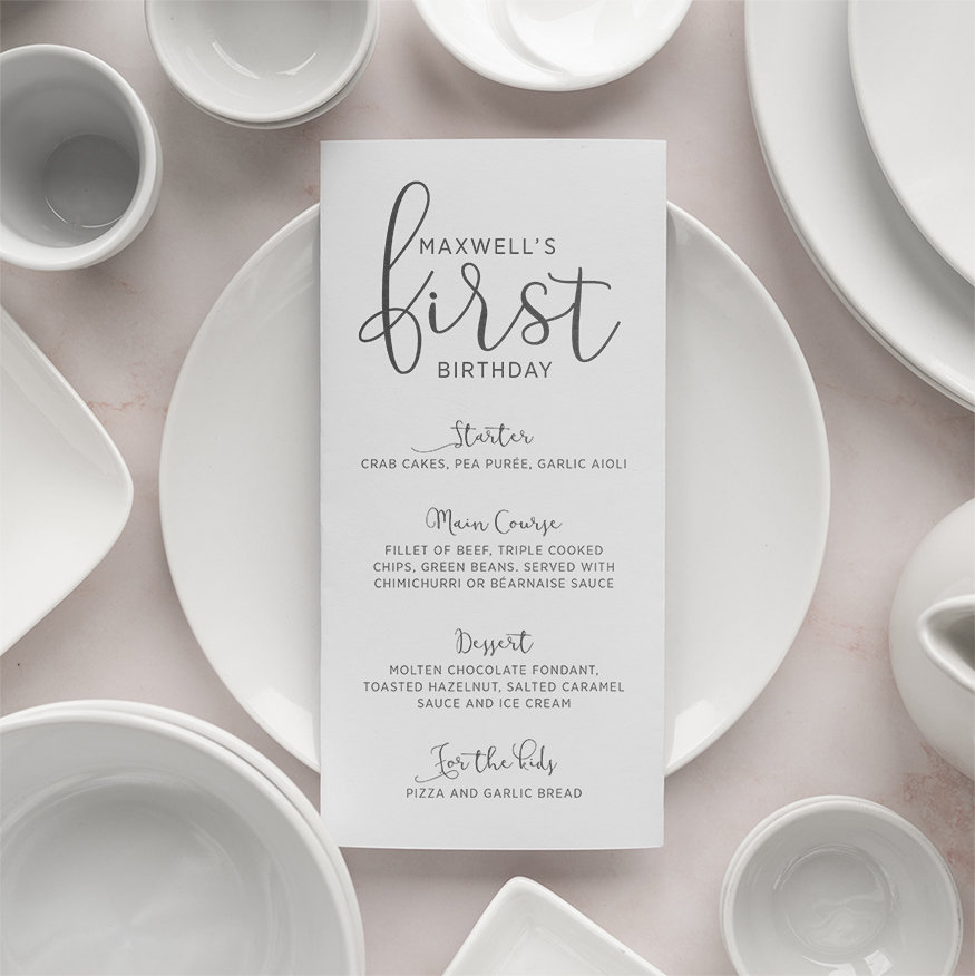 Stylish Printed Birthday Menu Cards Minimalist Children's - Etsy Canada