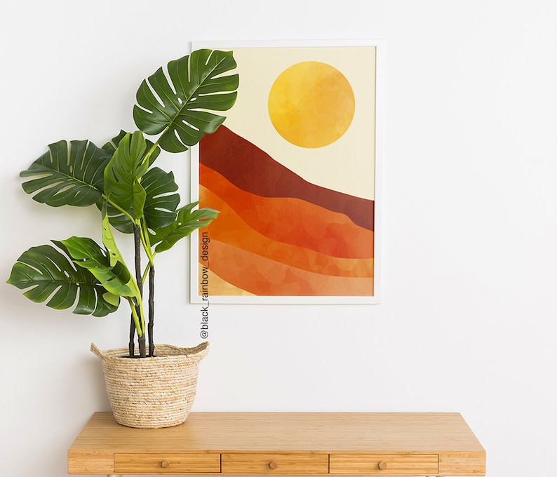 Retro Desert Sunset Print 70s Colour Blocking Mid Century - Etsy