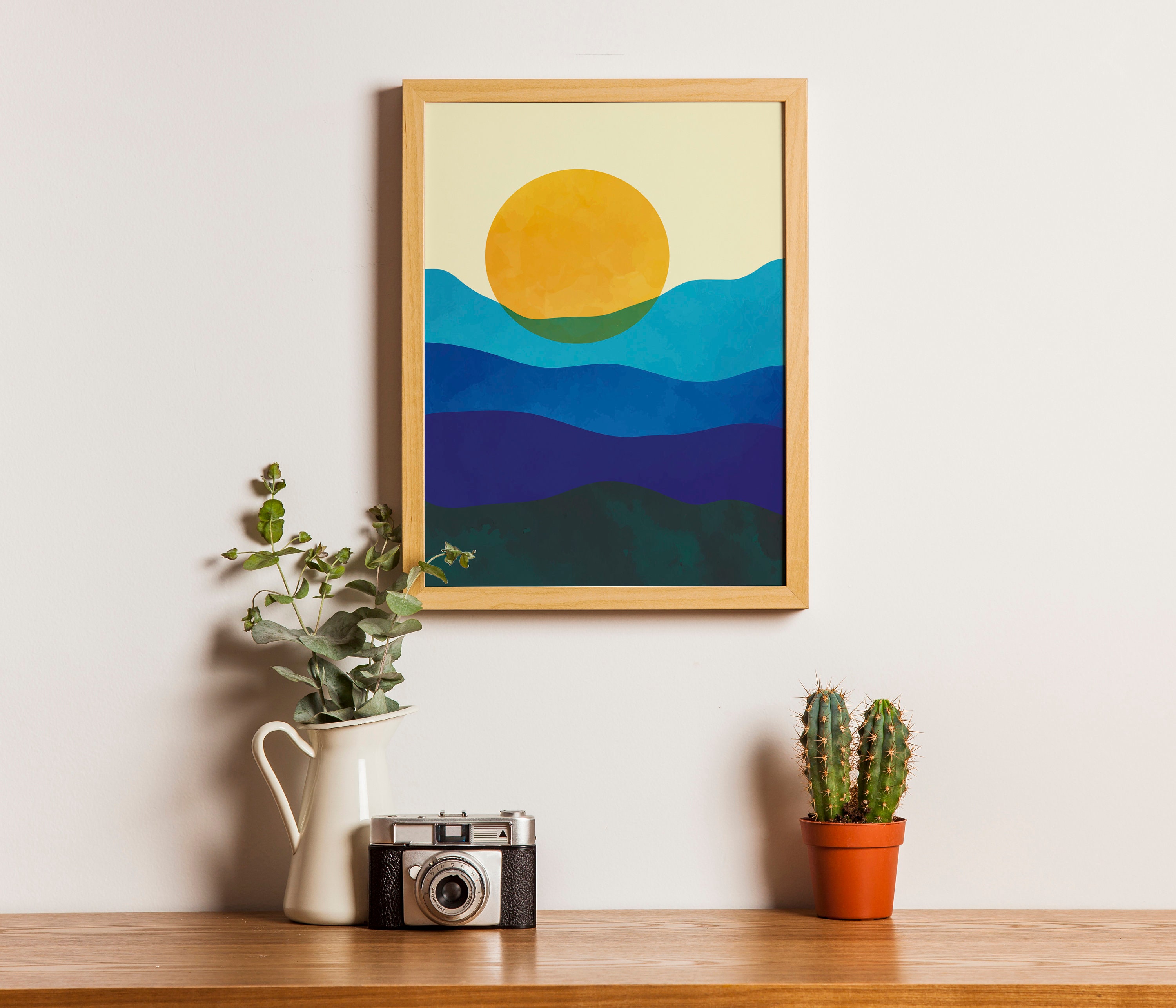 Retro Sunset Sea Blue Green Water Print 70s Colour Blocking - Etsy