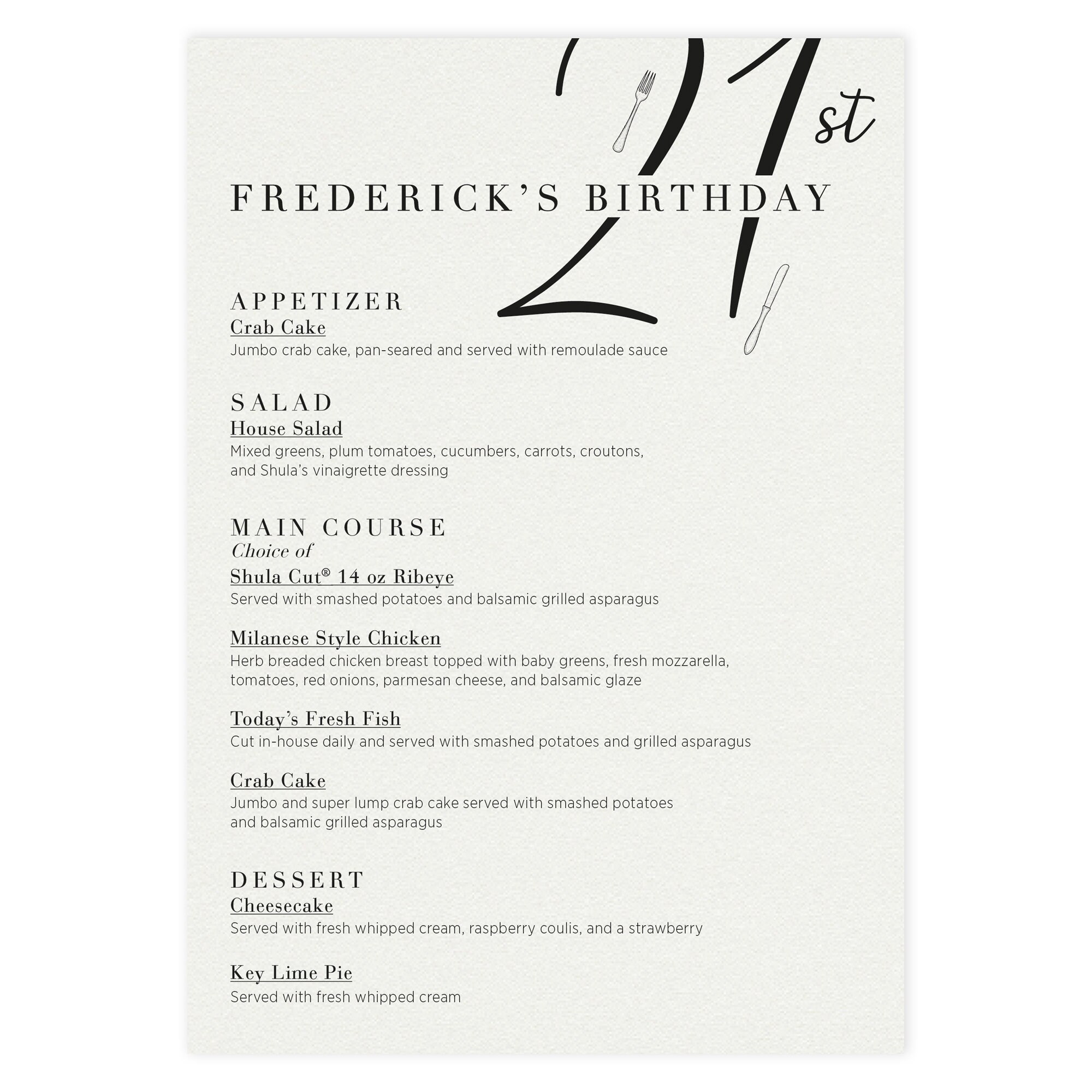 Elegant Printed Birthday Menu Cards Minimalist 30th Party - Etsy