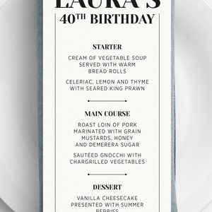Minimalist 40th Menu Card With Modern Calligraphy, Stylish Printed ...