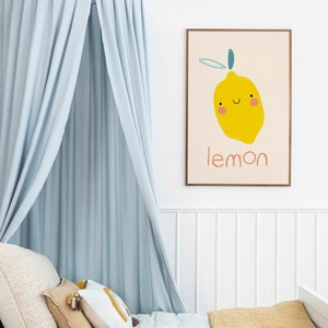 Digital Download Cute Lemon Print, Printable Kids Fruit Poster, Happy ...