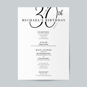 Elegant Printed Birthday Menu Cards, Stylish Party Buffet Card, Modern ...