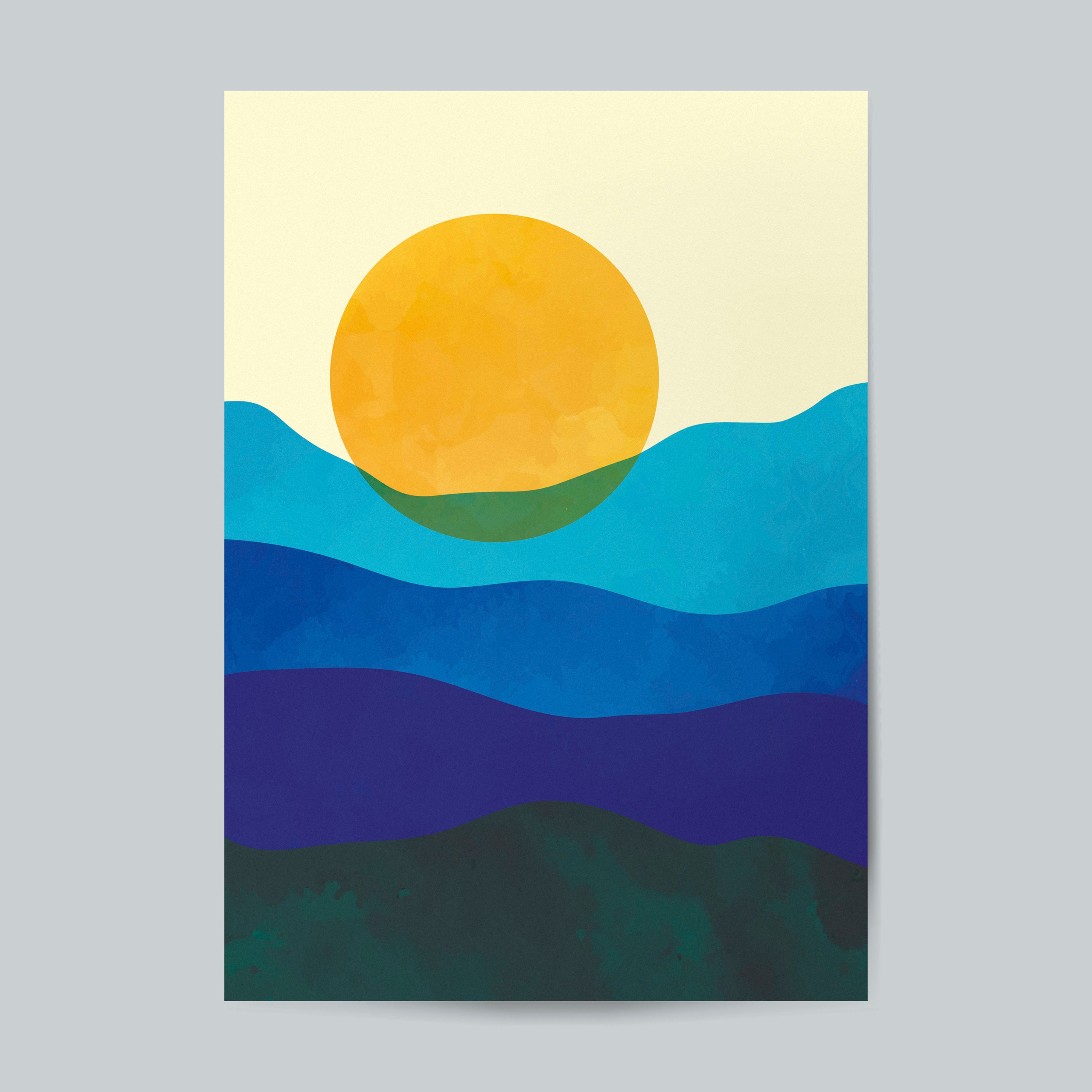 Retro Sunset Sea Blue Green Water Print 70s Colour Blocking - Etsy